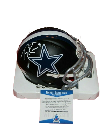 TONY ROMO Dallas Cowboys signed Flat Black Mini Helmet (BAS COA ...