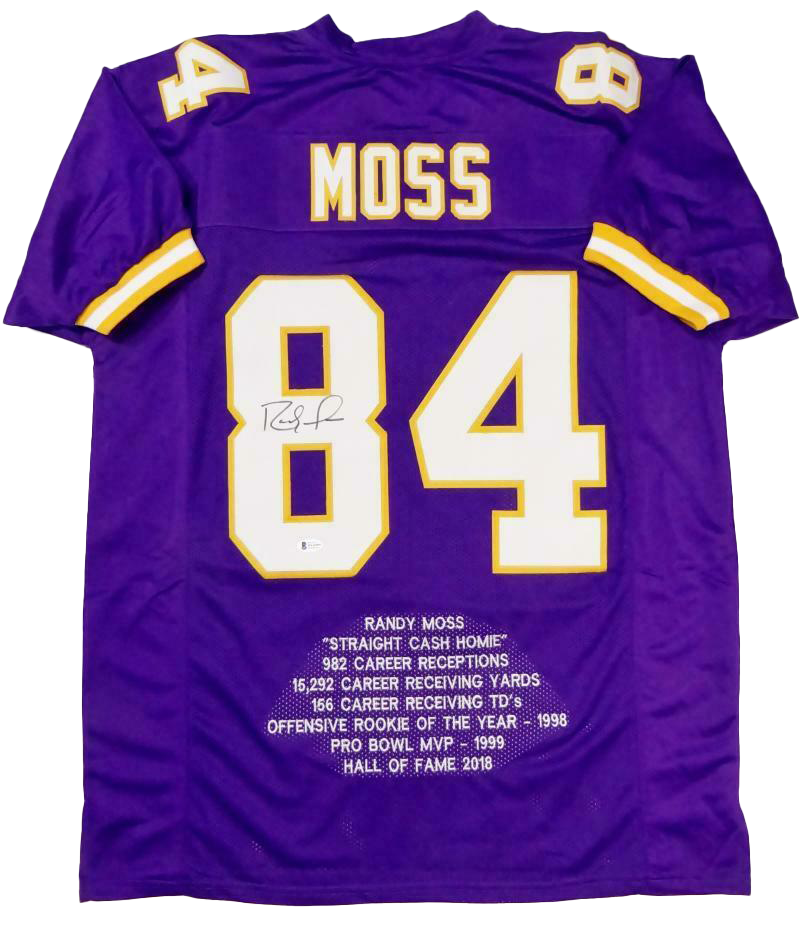 Randy Moss Minnesota Vikings Autographed Purple Pro Style STAT Jersey ...